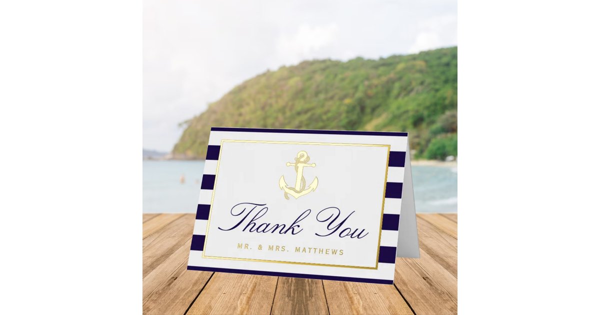 Nautical Anchor Wedding Thank You Real Foil Greeting Card | Zazzle