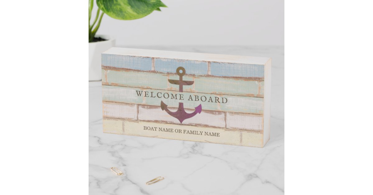 Nautical Anchor WELCOME ABOARD Rustic Boat Name Wooden Box Sign | Zazzle