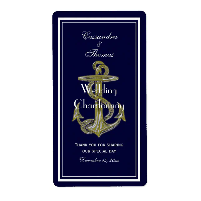 Nautical Anchor White Navy V Wine Bottle Label | Zazzle
