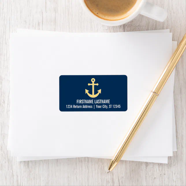 Nautical Anchor with Navy Yellow Chevron Pattern Label | Zazzle