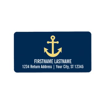 Nautical Anchor with Navy Yellow Chevron Pattern Label | Zazzle