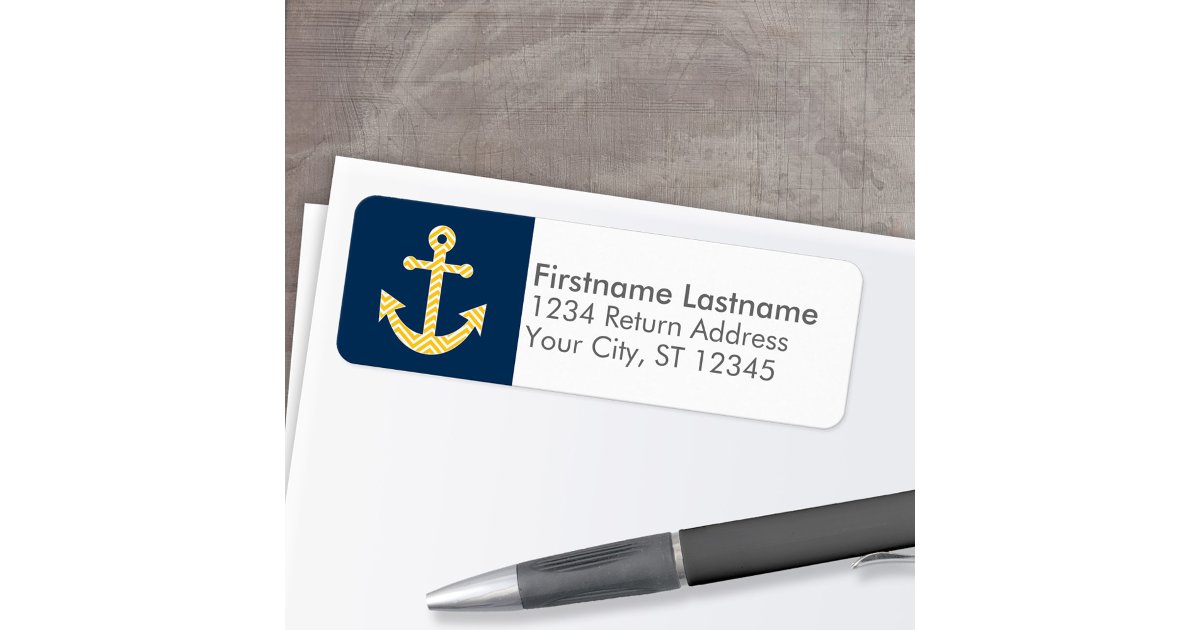 Nautical Anchor with Navy Yellow Chevron Pattern Label | Zazzle