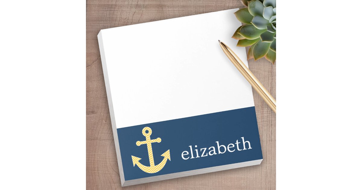 Nautical Anchor with Navy Yellow Chevron Pattern Notepad | Zazzle