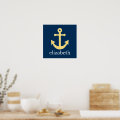 Nautical Anchor with Navy Yellow Chevron Pattern Poster | Zazzle