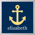 Nautical Anchor with Navy Yellow Chevron Pattern Poster | Zazzle
