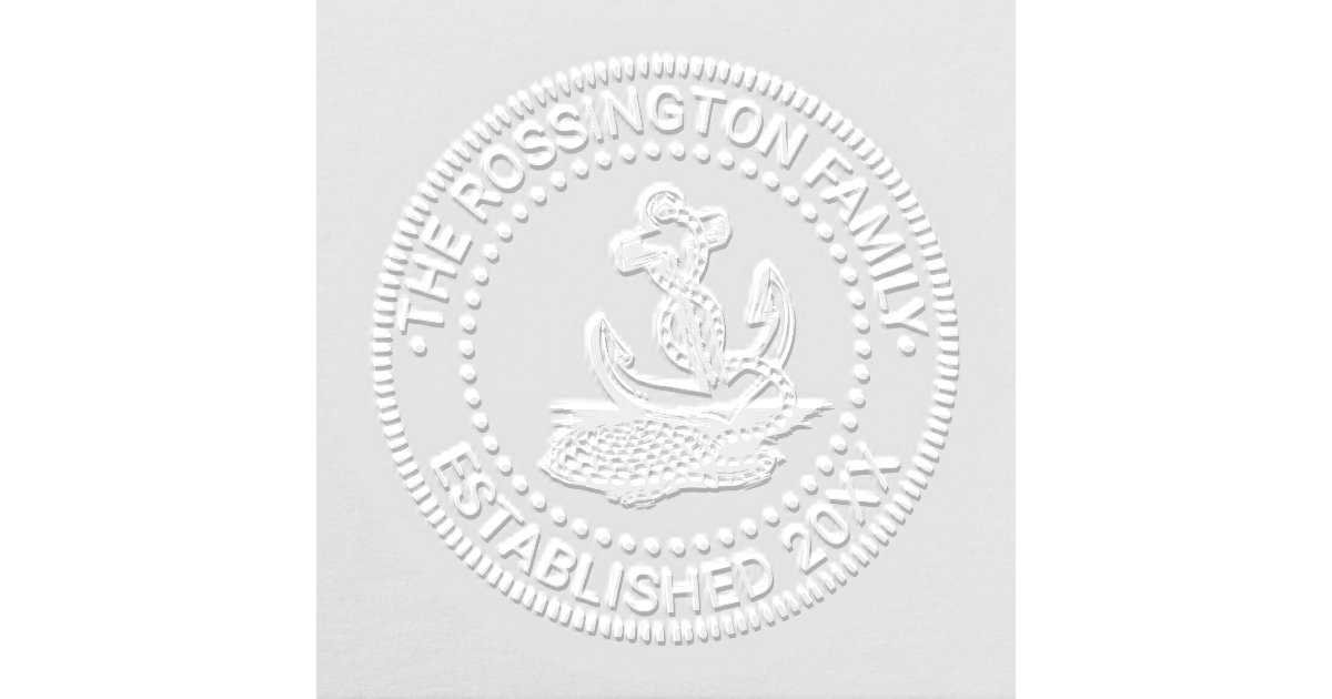 Nautical Anchor with Rope Family / Co Name Estd Dt Embosser | Zazzle