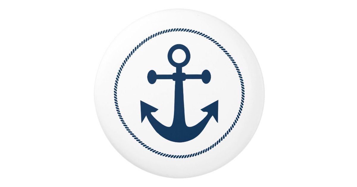 Nautical Anchor with Rope Navy Blue Ceramic Knob | Zazzle