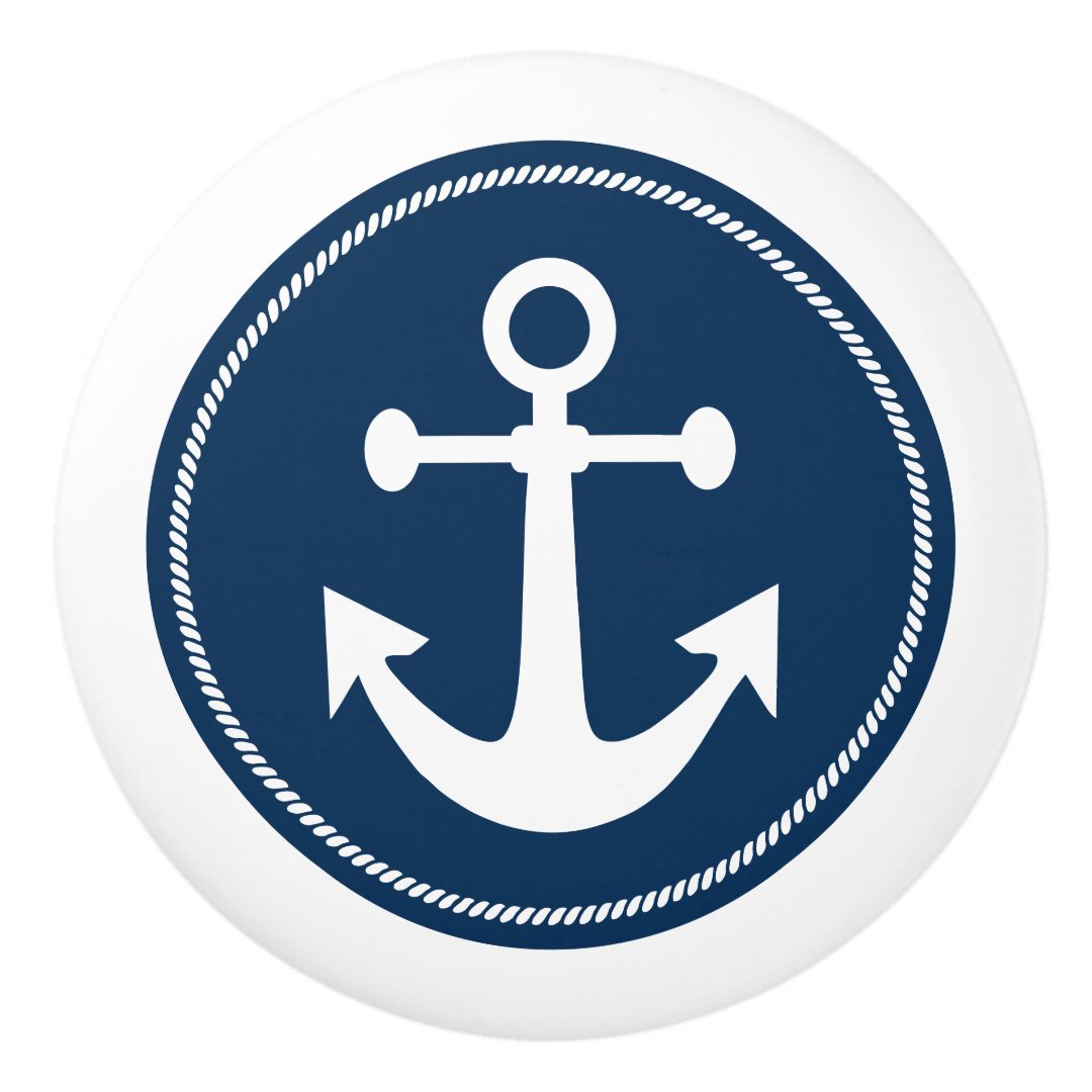 Nautical Anchor with Rope on Navy Blue Ceramic Knob | Zazzle