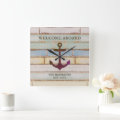 Nautical Anchor Wood Welcome Aboard Boat Name Square Wall Clock | Zazzle