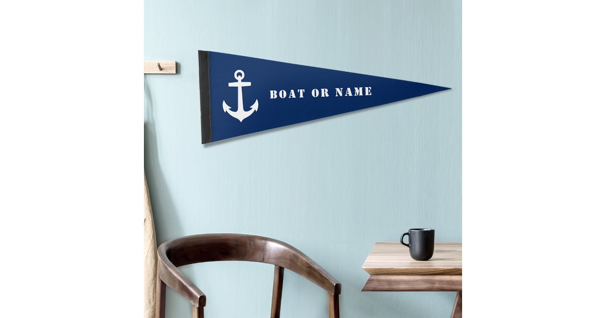 Nautical Anchor Your Name or Boat Navy Blue Pennant Flag | Zazzle