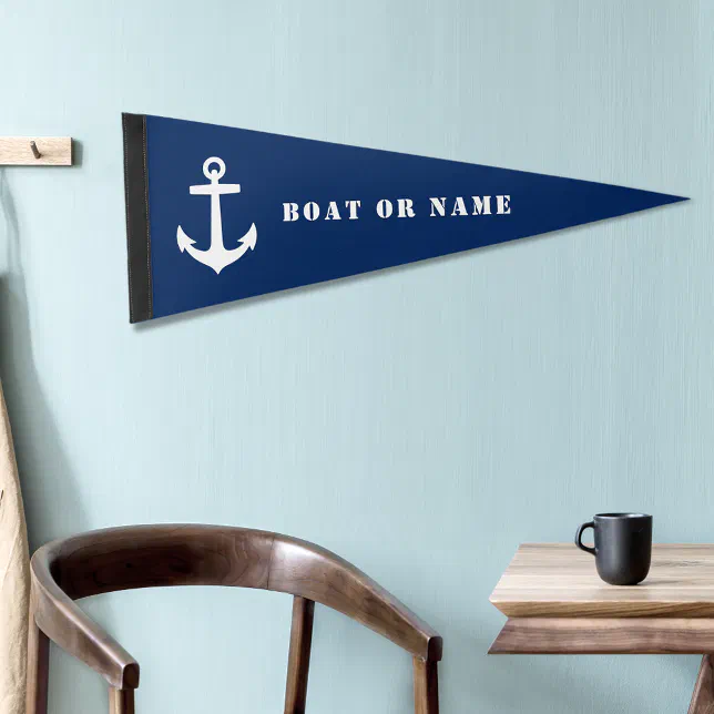 Nautical Anchor Your Name or Boat Navy Blue Pennant Flag | Zazzle