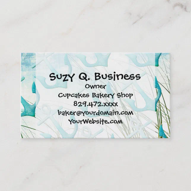 Nautical Anchors Beach Ocean Seaside Coastal Theme Business Card | Zazzle