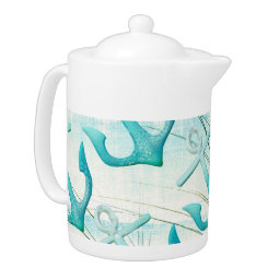 Nautical Anchors Beach Ocean Seaside Coastal Theme Teapot | Zazzle