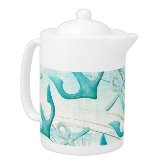 Nautical Anchors Beach Ocean Seaside Coastal Theme Teapot | Zazzle