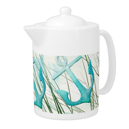 Nautical Anchors Beach Ocean Seaside Coastal Theme Teapot | Zazzle.com
