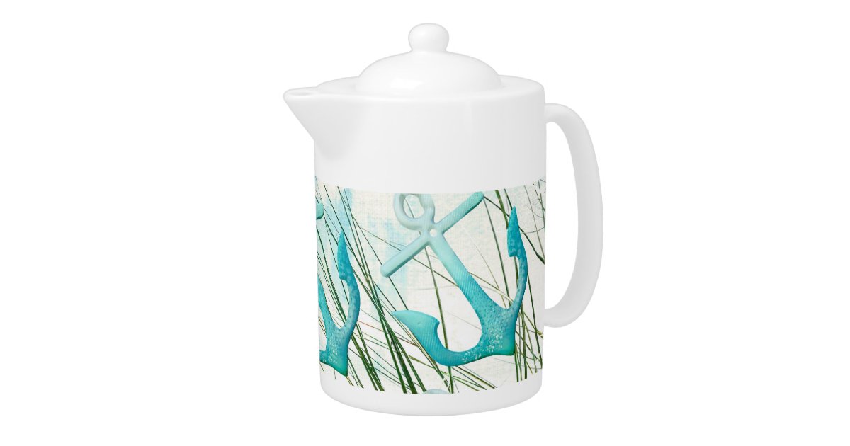 Nautical Anchors Beach Ocean Seaside Coastal Theme Teapot | Zazzle
