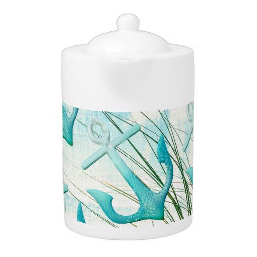 Nautical Anchors Beach Ocean Seaside Coastal Theme Teapot | Zazzle
