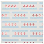 Nautical Red White and Navy Blue Anchors Pattern Fabric | Zazzle.com