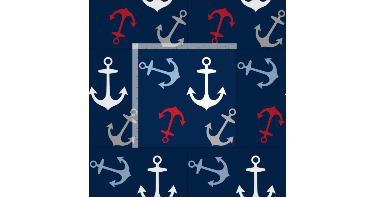Nautical Anchors Pattern | Red White Navy Blue Fabric | Zazzle