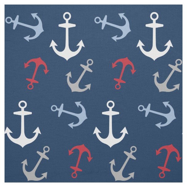 Nautical Red White and Navy Blue Anchors Pattern Fabric | Zazzle.com