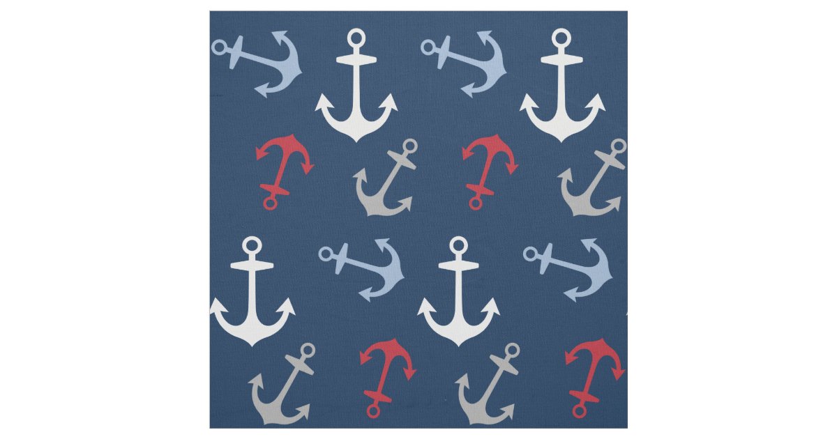Nautical Anchors Pattern | Red White Navy Blue Fabric | Zazzle