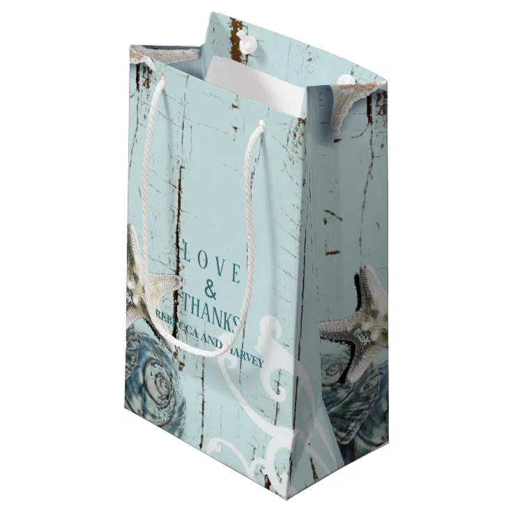 nautical aqua blue seashell beach wedding small gift bag | Zazzle