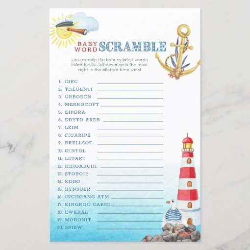 Nautical Baby Shower Baby Word Scramble Game | Zazzle