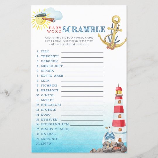 Nautical Baby Shower Baby Word Scramble Game | Zazzle.com