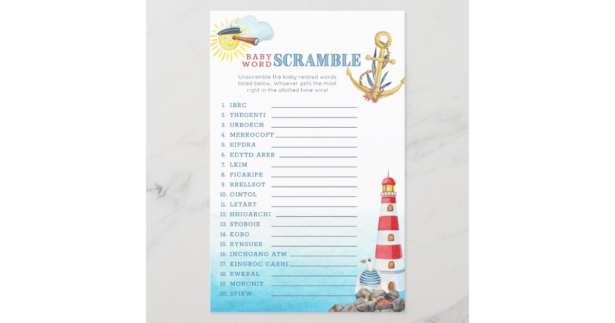 Nautical Baby Shower Baby Word Scramble Game | Zazzle