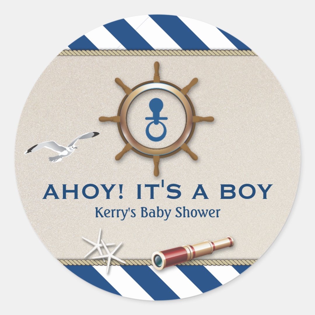 Nautical Baby Shower Classic Round Sticker | Zazzle
