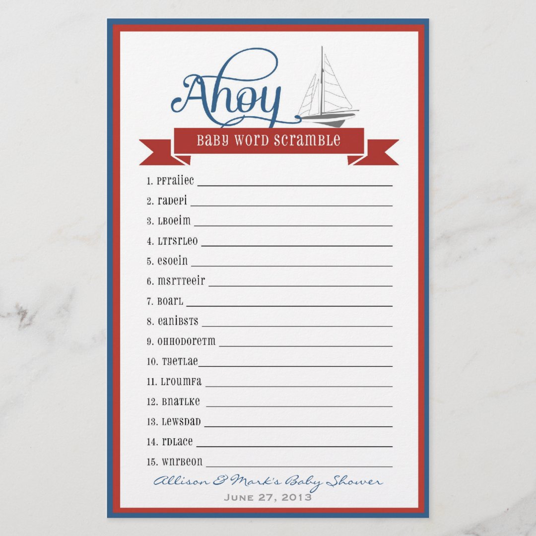 Nautical Baby Shower Game - Baby Word Scramble | Zazzle