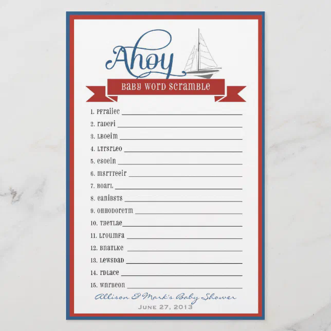 Nautical Baby Shower Game - Baby Word Scramble | Zazzle
