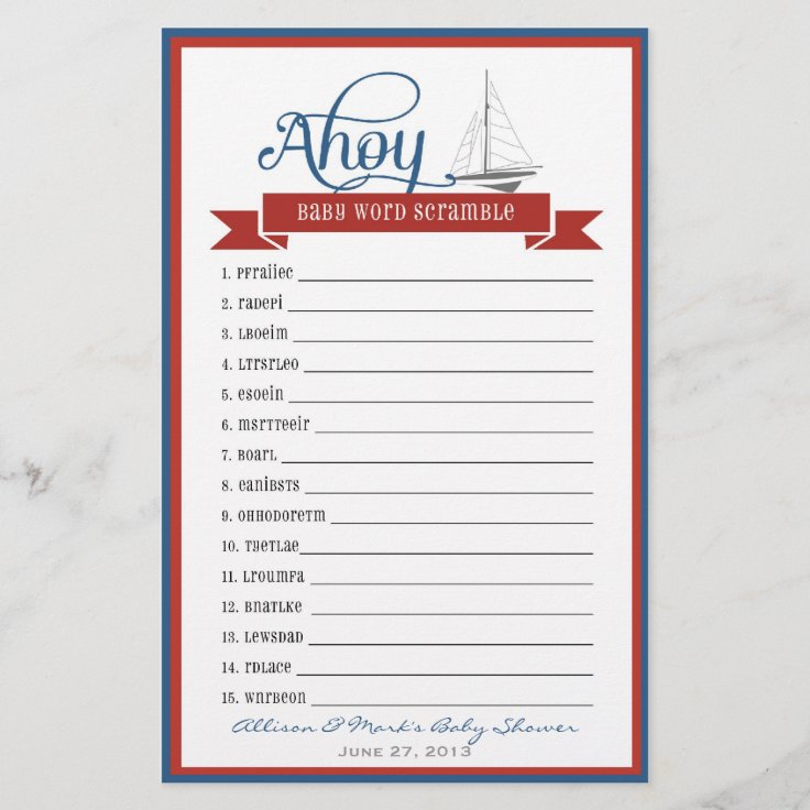 Nautical Baby Shower Game - Baby Word Scramble | Zazzle