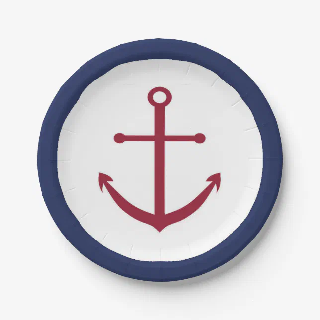 Nautical Baby Shower Red Anchor Paper Plate | Zazzle