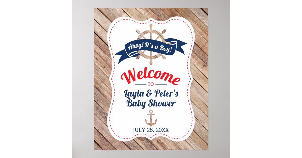 Nautical Baby Shower Welcome Poster | Zazzle