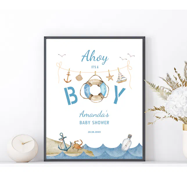 Nautical Baby Shower Welcome Poster | Zazzle