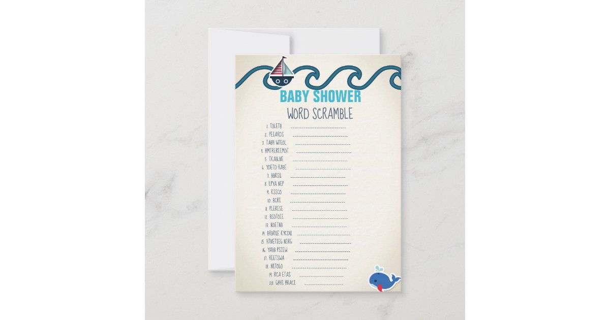 Nautical Baby Shower Word Scramble Game Invitation | Zazzle