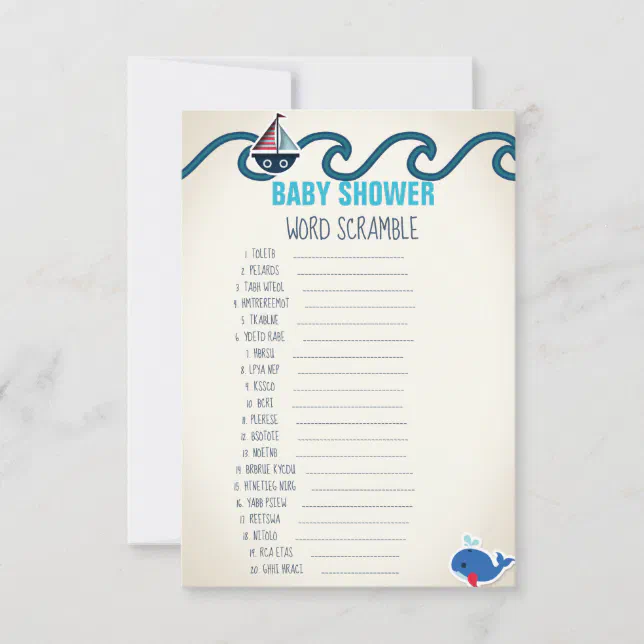 Nautical Baby Shower Word Scramble Game Invitation | Zazzle