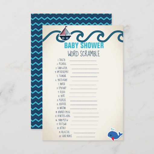 Nautical Baby Shower Word Scramble Game Invitation | Zazzle