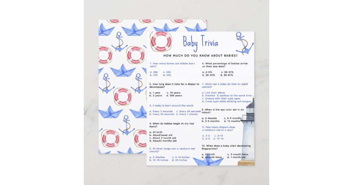 Nautical Baby Trivia | Baby Shower Game | Zazzle