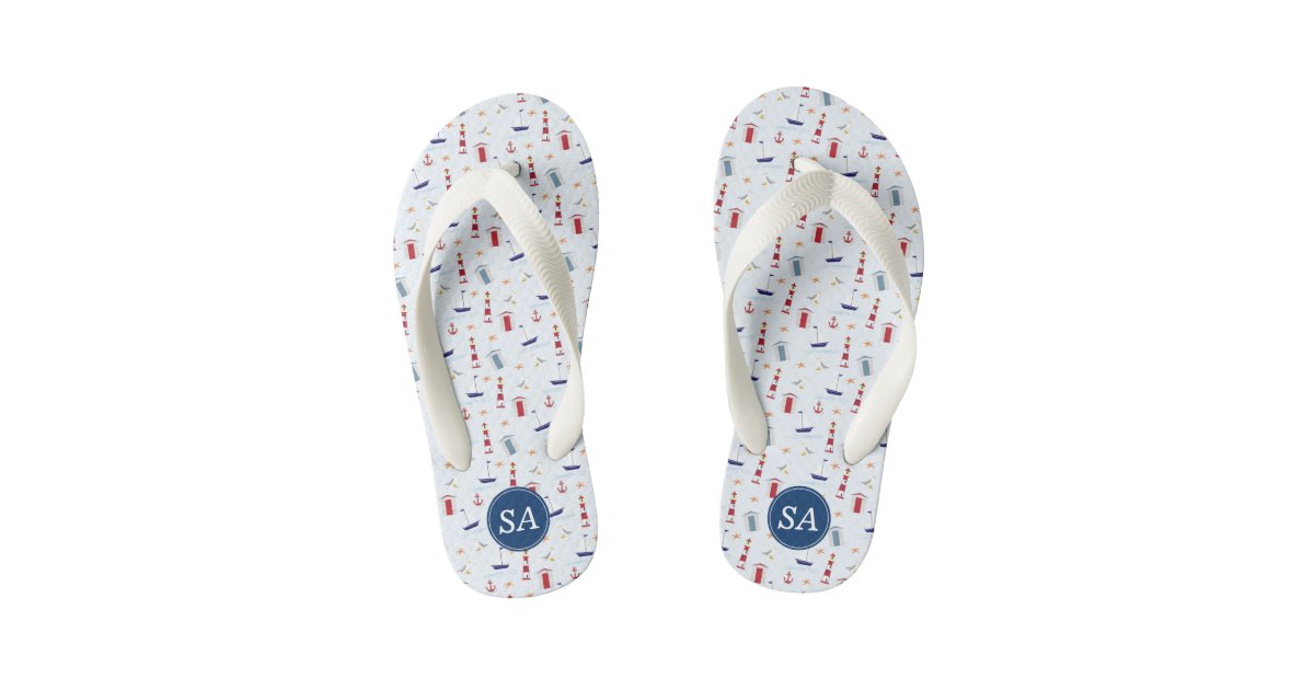 Nautical Back to School & Dorm Essentials Kid's Flip Flops | Zazzle