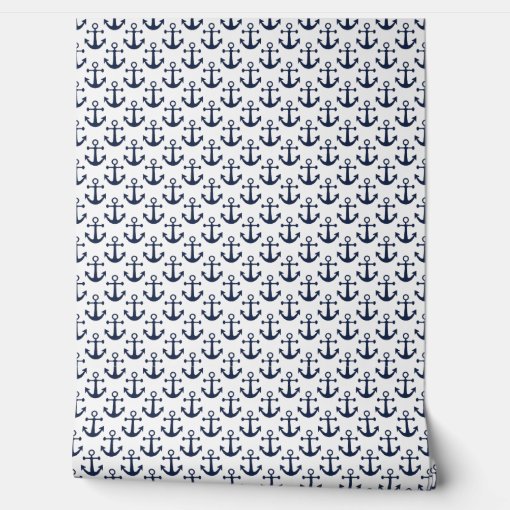 Nautical Beach Anchors Navy Blue White Sailing Wallpaper | Zazzle