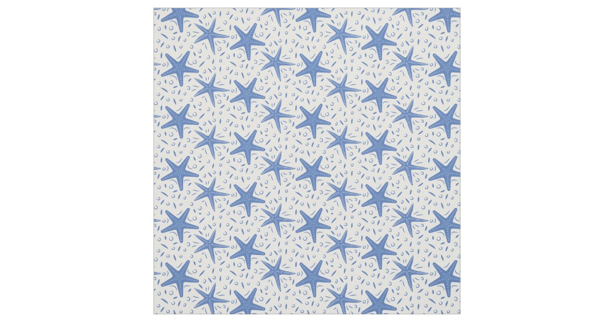 Nautical Beach Blue Starfish Pattern Fabric | Zazzle