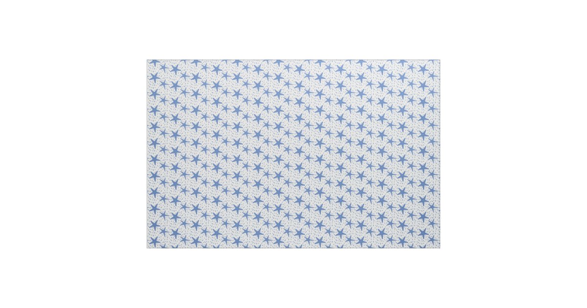 Nautical Beach Blue Starfish Pattern Fabric | Zazzle