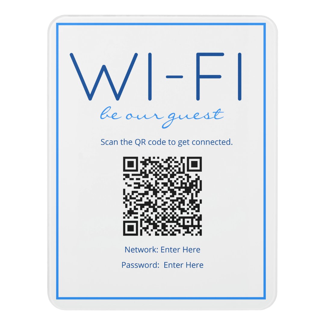 Nautical Beach Blue Wi-Fi QR Code Guest Sign | Zazzle