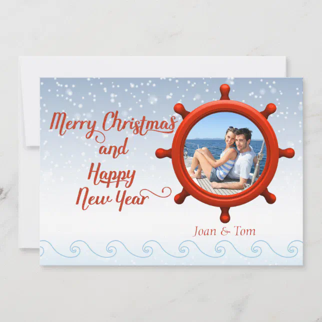 Nautical Beach Boaters Photo Christmas Card | Zazzle