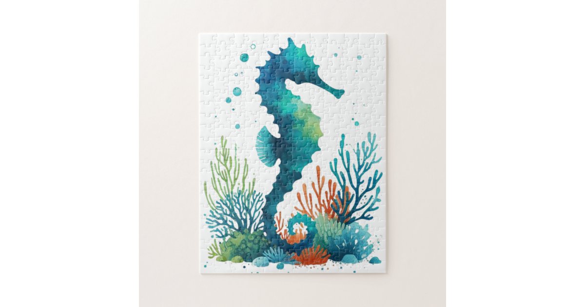 nautical/beach/coastal seahorse art jigsaw puzzle | Zazzle