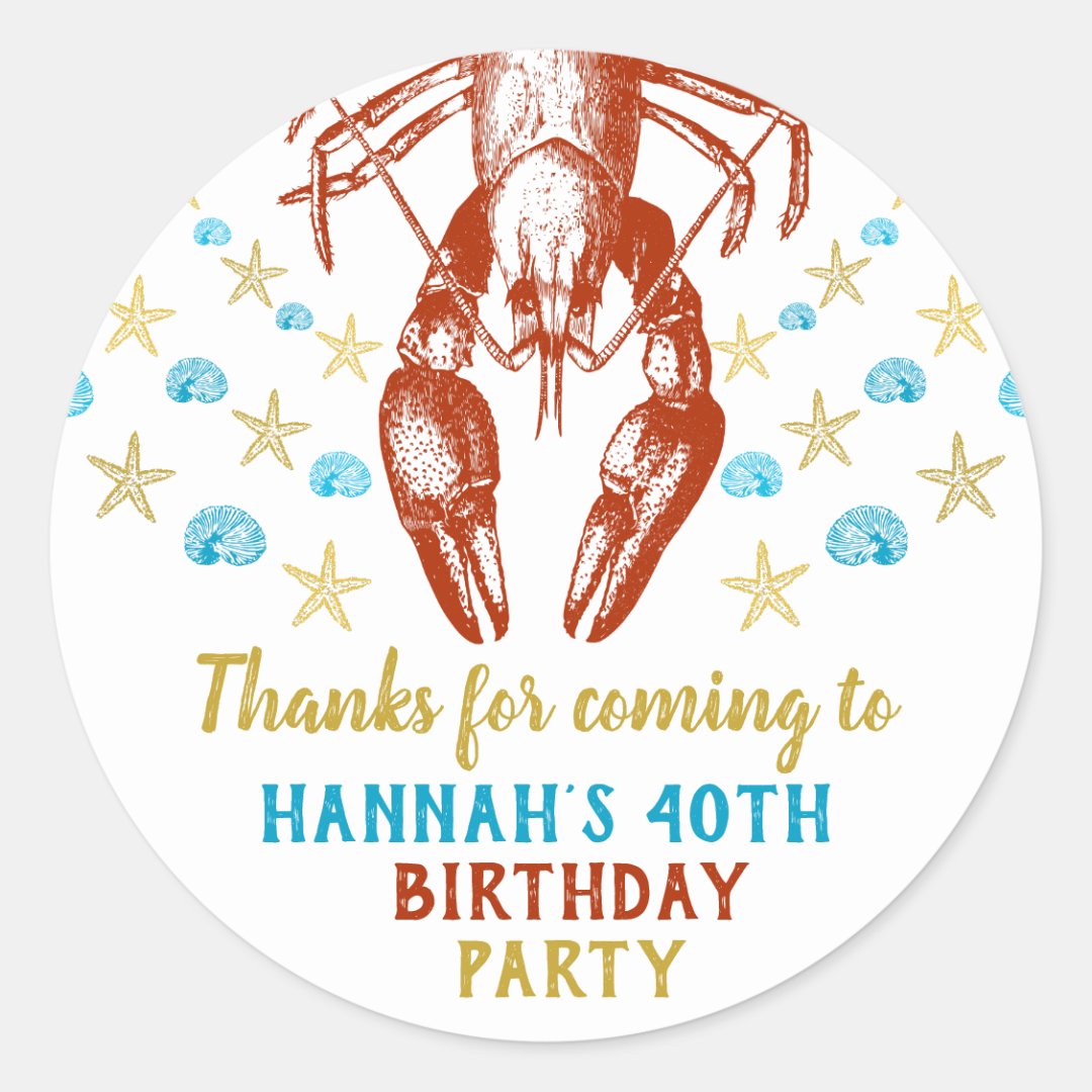 Nautical Beach Crayfish Birthday Party Thank You Classic Round Sticker ...