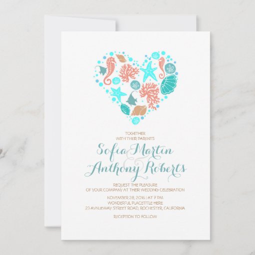 Nautical Beach Heart - Ocean Treasures Wedding Invitation | Zazzle