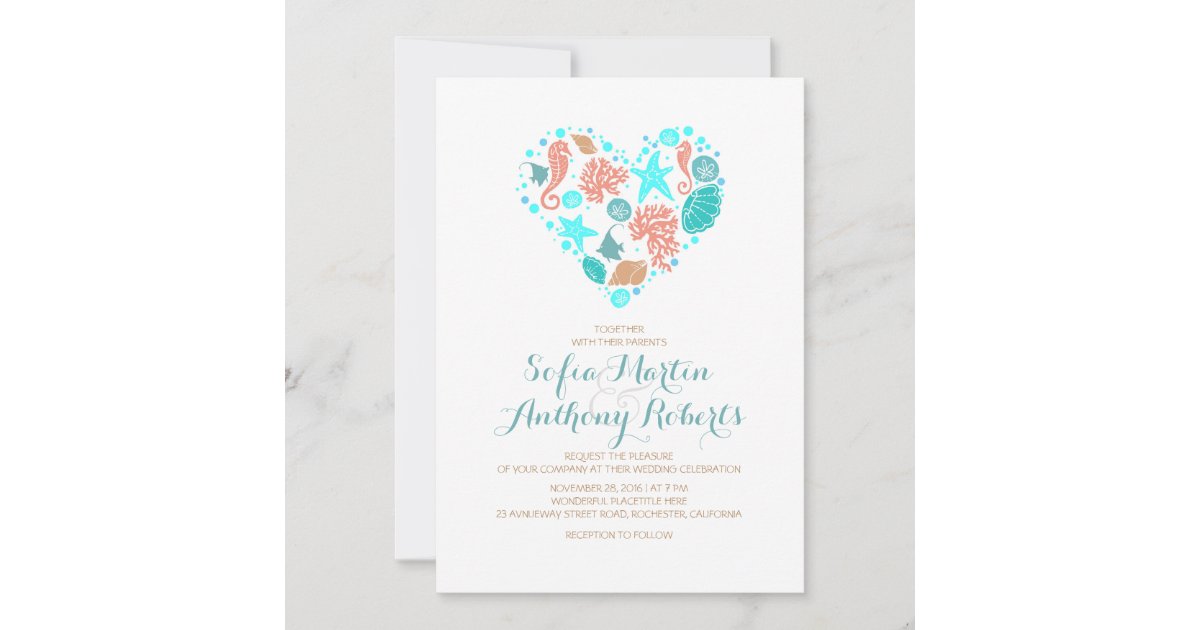 Nautical Beach Heart - Ocean Treasures Wedding Invitation | Zazzle